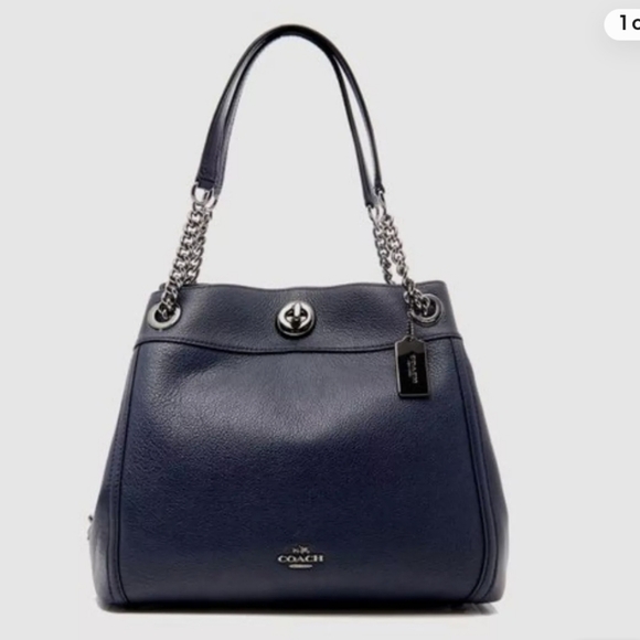 Coach | Bags | Coach Turnlock Edie Navy Leather Pewter Hardware ...